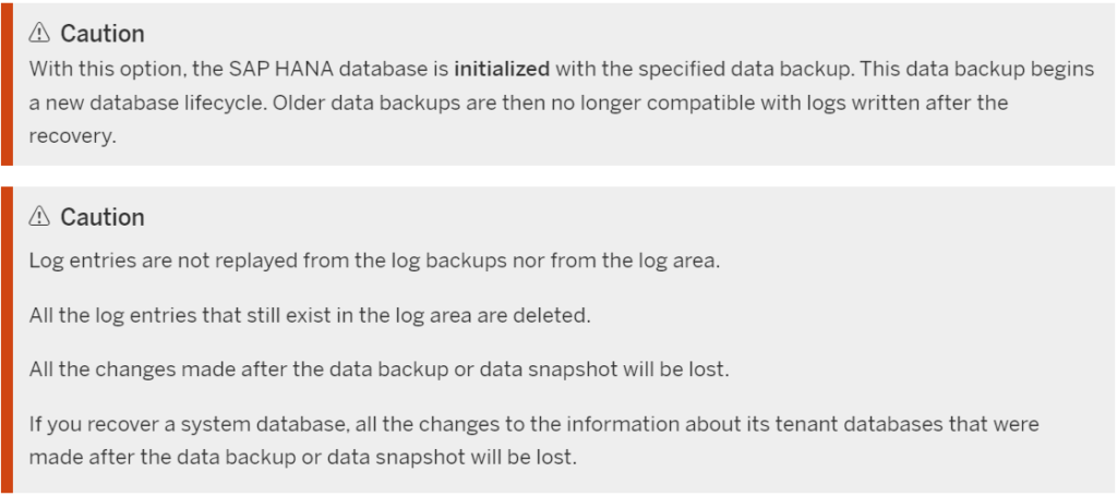 Sap Hana Database Recovery To Restore Specific Data Backup